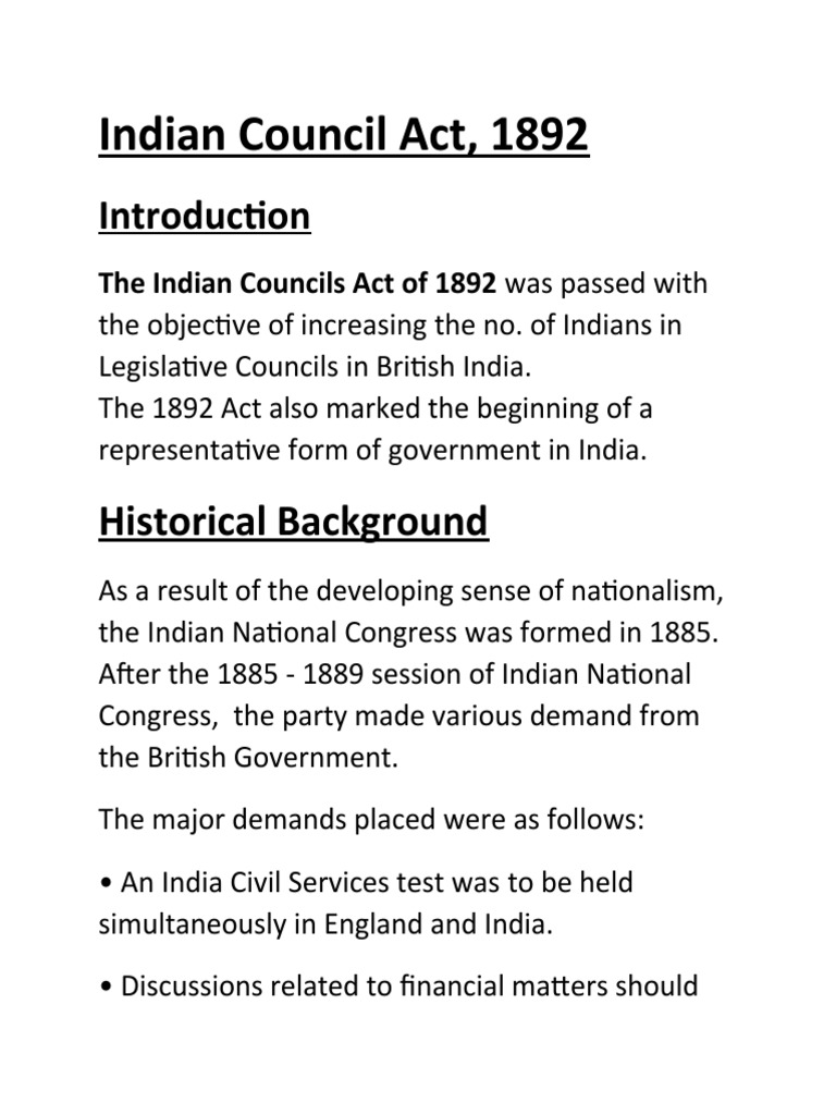 Indian Council Act, 1892 | Download Free PDF | British Raj | Government