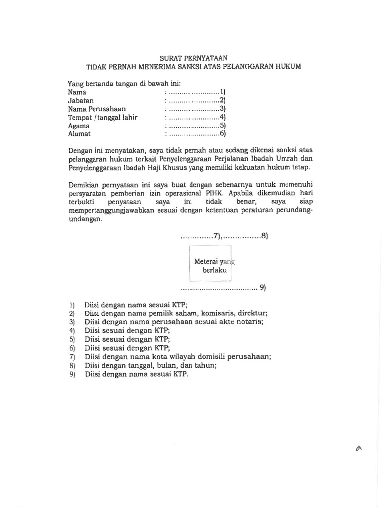 Template Surat Pernyataan Tidak Sedang Dikenai Sanksi | PDF