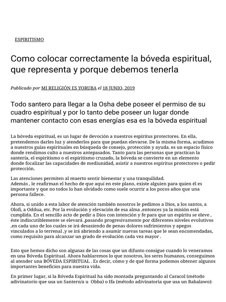Como Colocar Correctamente La Bóveda Espiritual, Que Representa y Porque Debemos Tenerla | PDF
