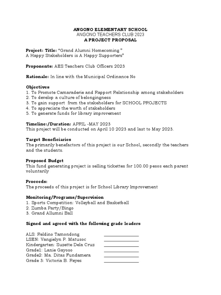 A Project Proposal - Grand Alumni Homecoming | PDF | Sports ...