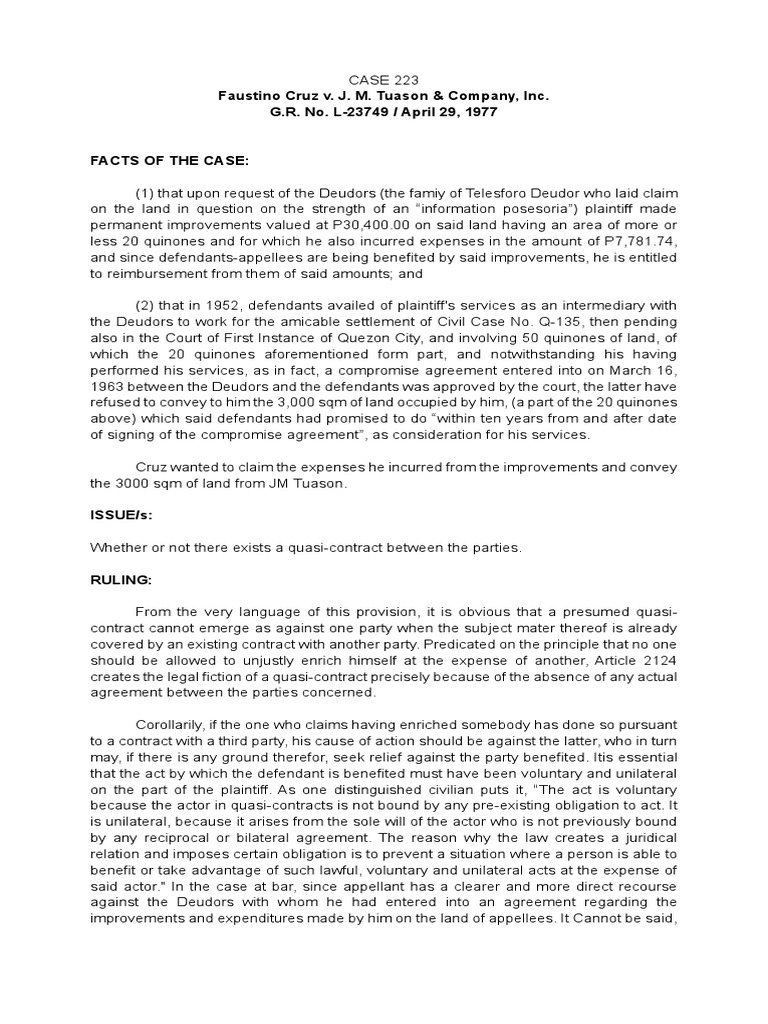 Edres - Faustino Cruz v. J. M. Tuason & Company, Inc. | Download Free ...