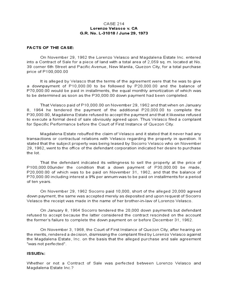 Dispute over Land Sale Contract Leads to Ruling on Requirement of ...