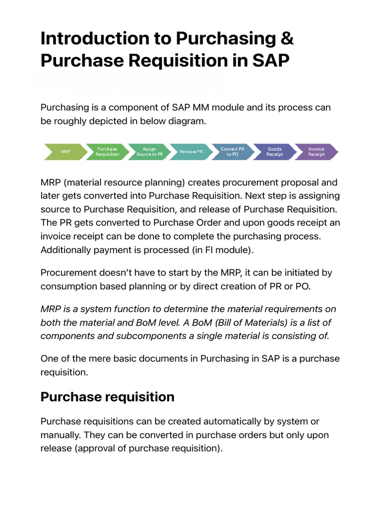 Purchasing Purchase Requisition in SAP MM 1677253319 | PDF ...