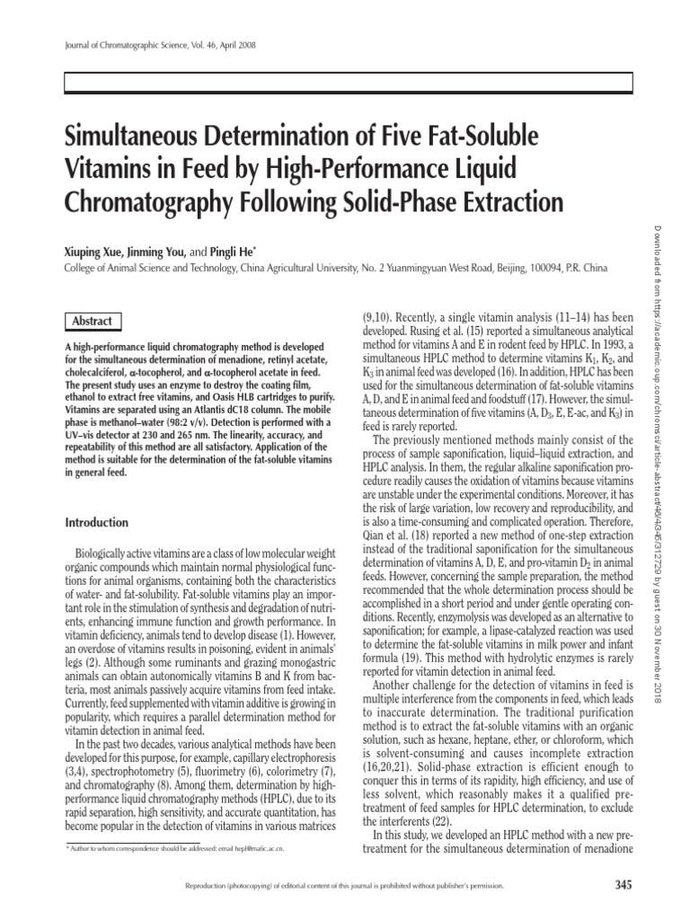 Fat Soluble Vitamins Hplc Download Free Pdf High Performance