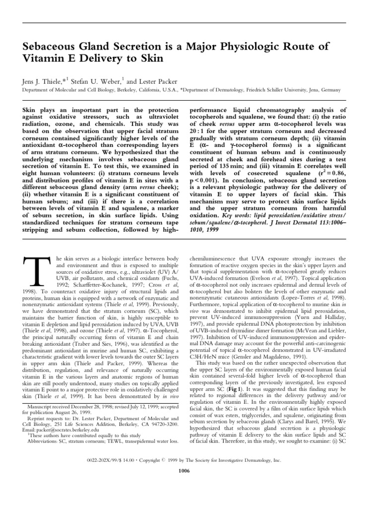 Sebaceous Gland Secretion Is A Major Physiologic Route of Vitamin E ...