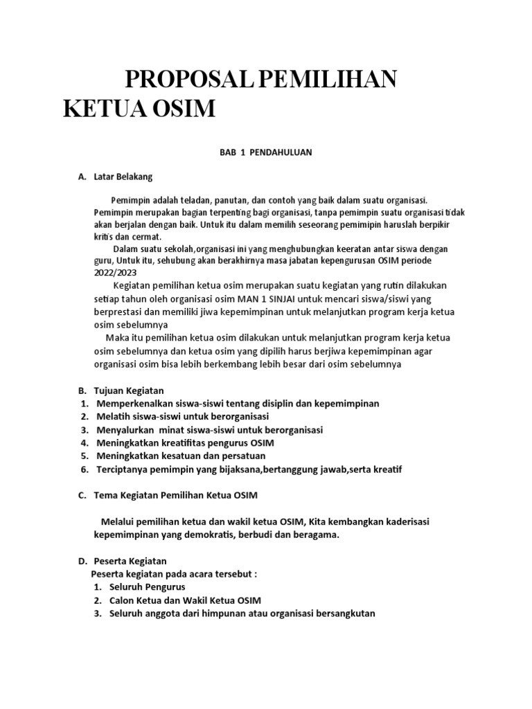 Proposal Pemilihan Ketua Osim 11 Mipa 3 | PDF