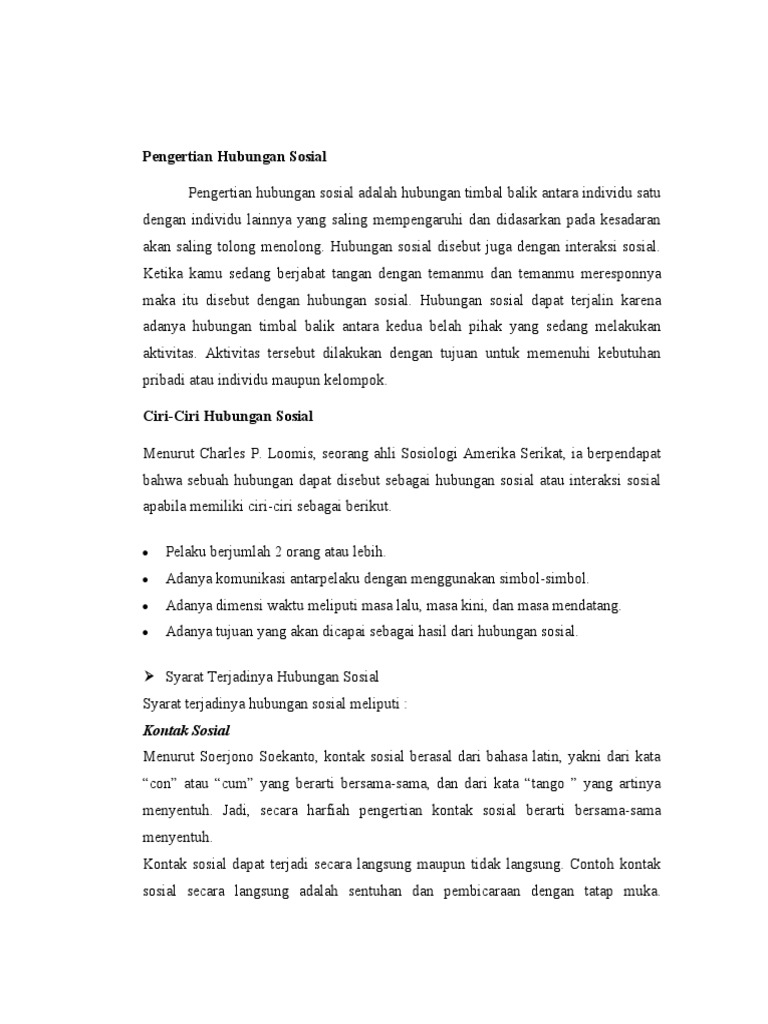 Pengertian dan Ciri Hubungan Sosial | PDF