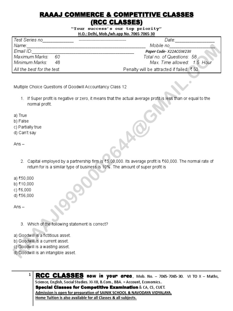 Goodwill Valuation Test | PDF | Goodwill (Accounting) | Balance Sheet