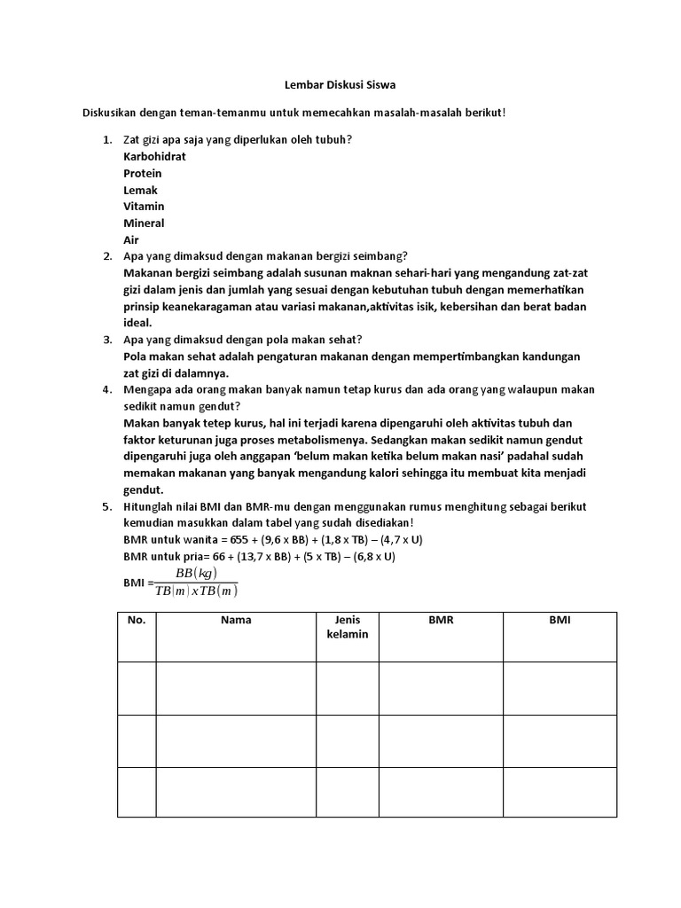 LKPD Menghitung BMR BMI | PDF