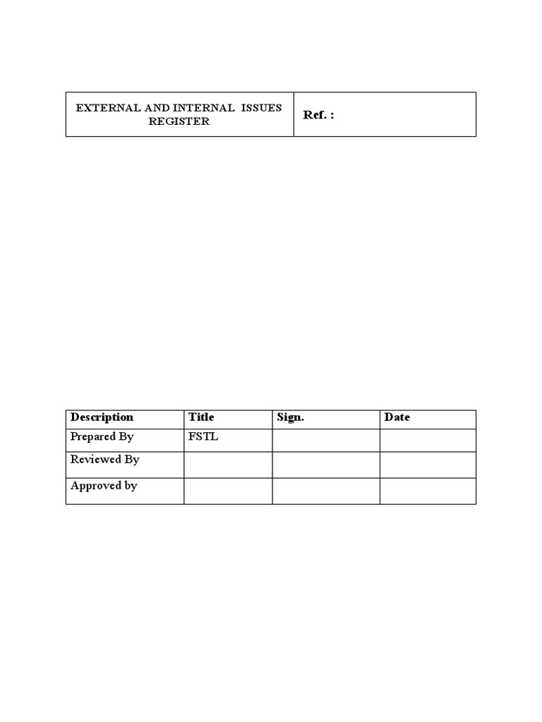 Internal & External Issues Register | PDF | Supply Chain | Business