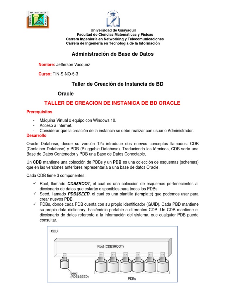 Taller - Creación de Instancia de BD | PDF | Bases de datos | Red de computadoras