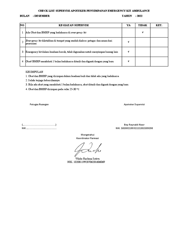 Supervisi Penyimpanan Emergency Kit Ambulance | PDF | Pengembangan Diri