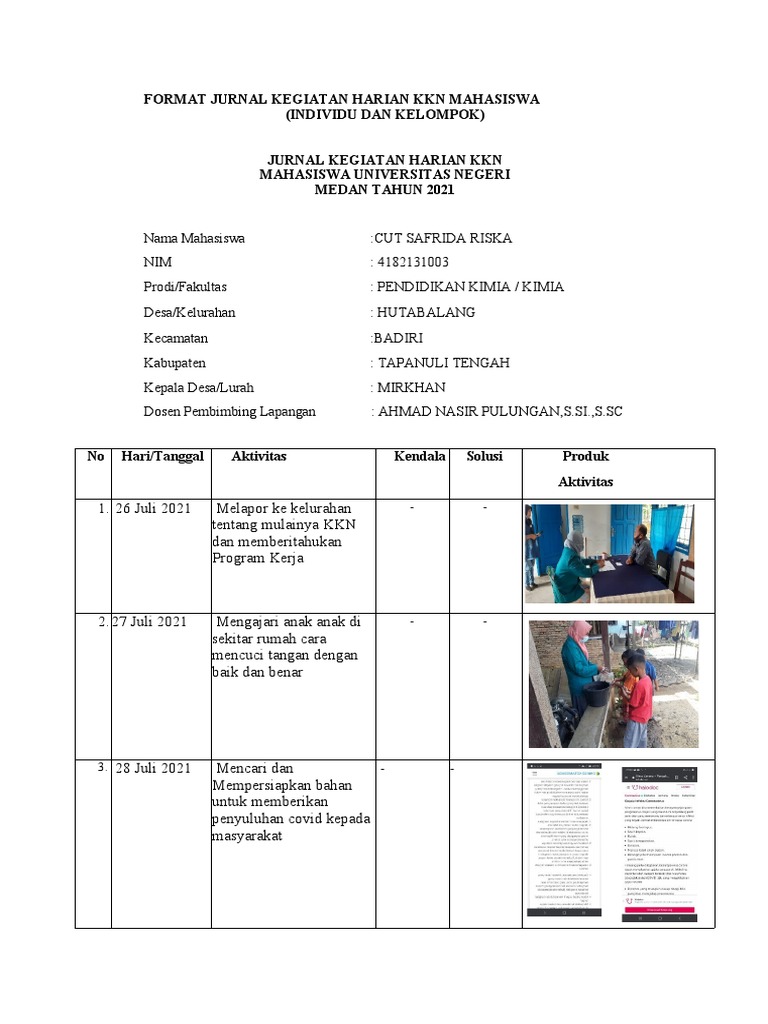 Format Jurnal Kegiatan Harian KKN Cut Safrida Riska | PDF