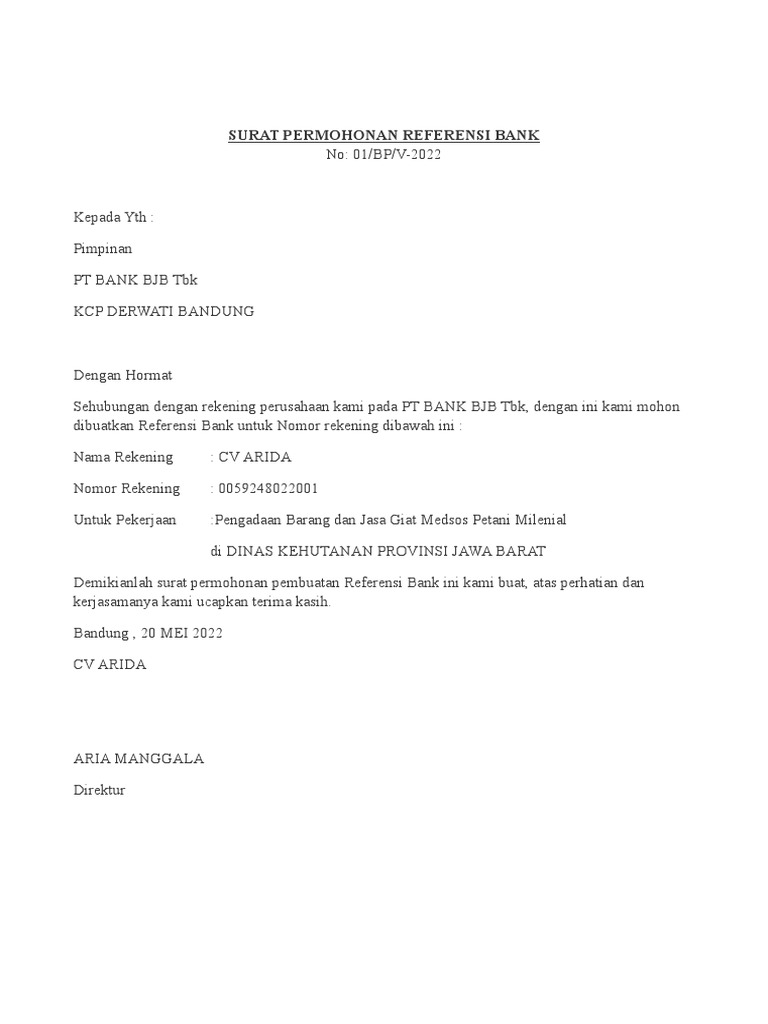Surat Permohonan Referensi Bank | PDF