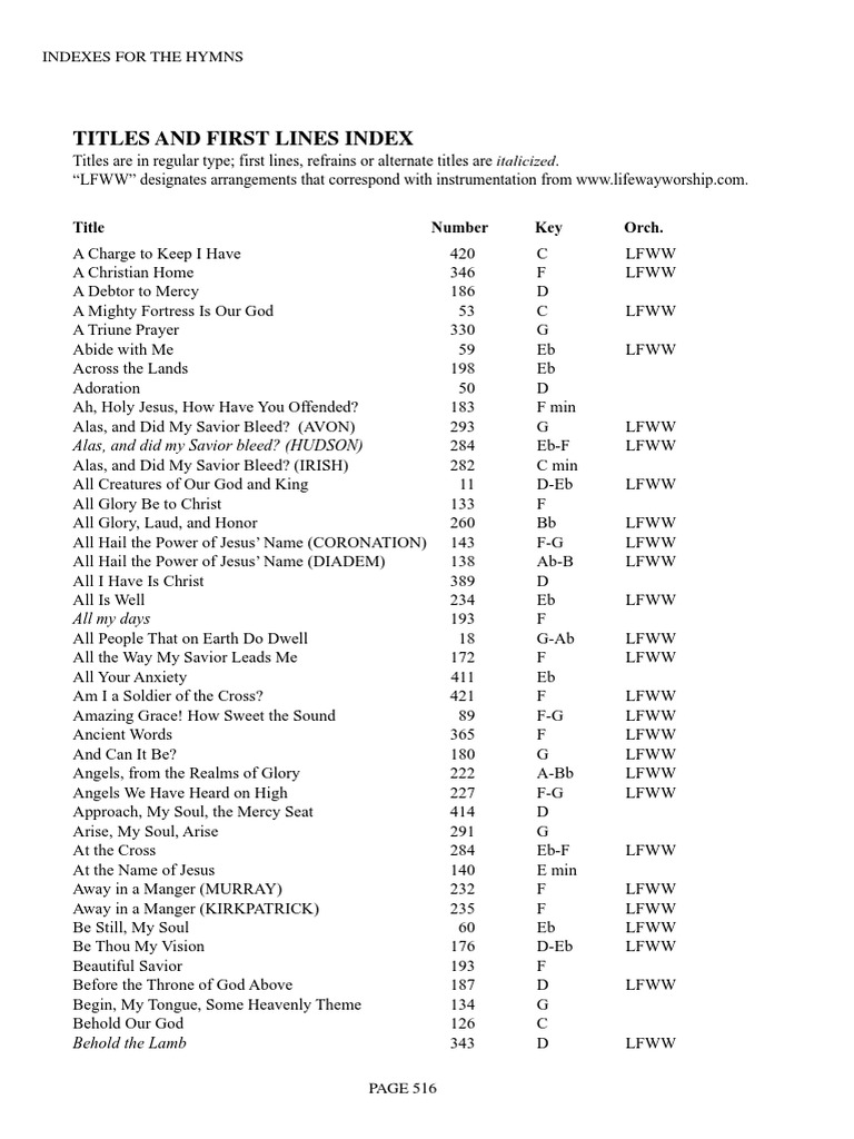 Titles and First Lines Index Hymns of Grace | PDF | Jesus | Glory (Religion)