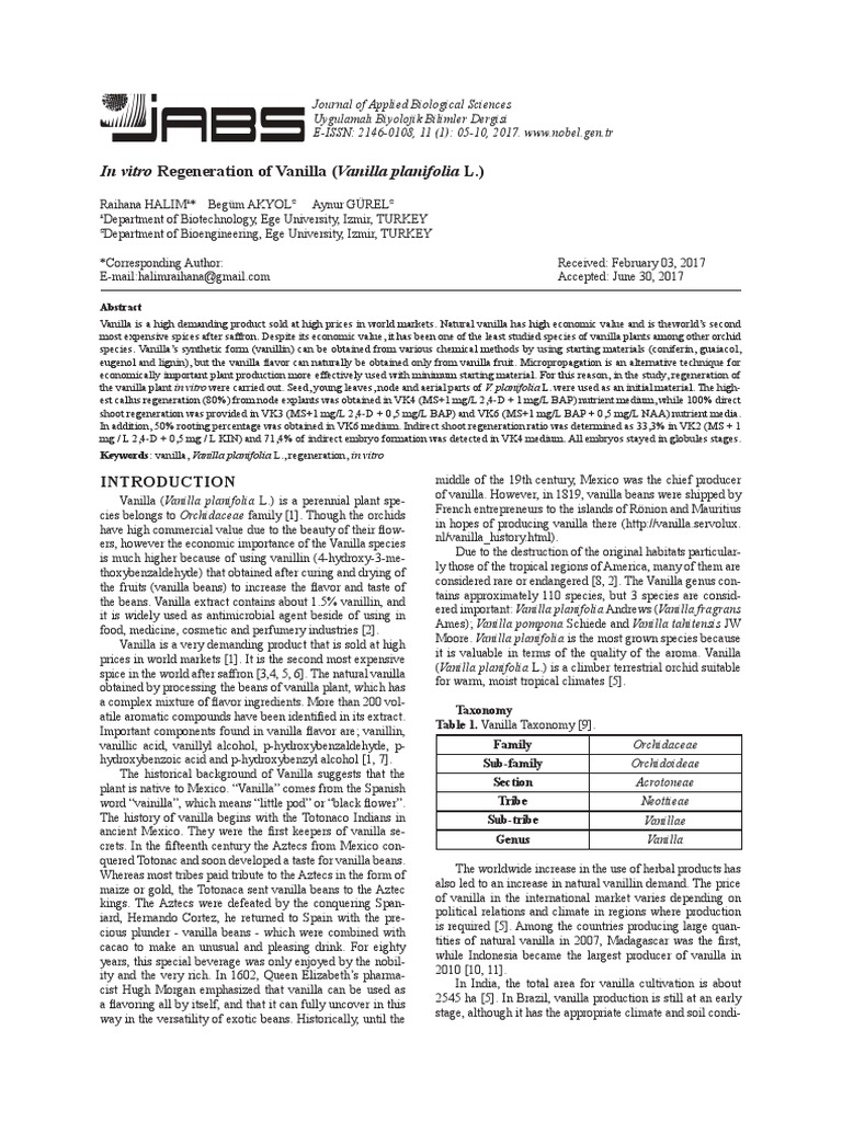 In Vitro Regeneration of Vanilla | PDF | Vanilla | Seed