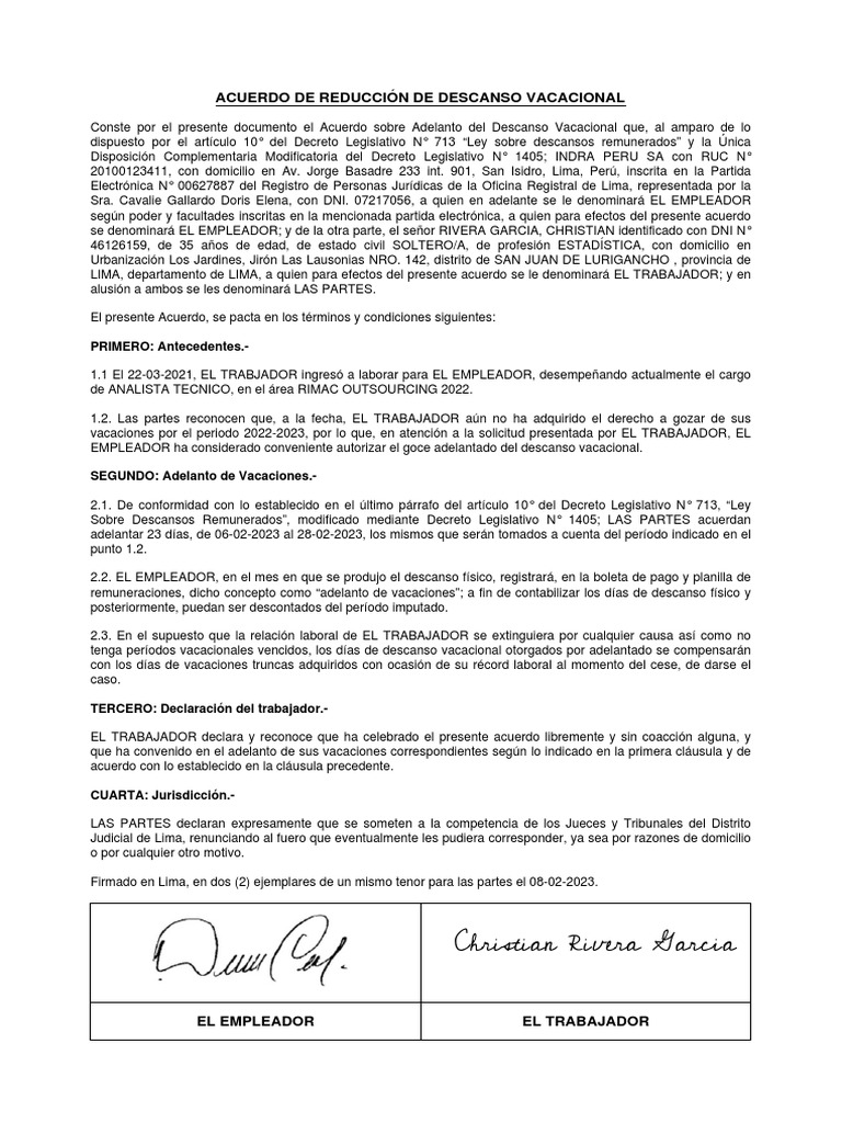 Acuerdo Sobre Adelanto Del Descanso Vacacional - Rivera Garcia | PDF | Gobierno | Justicia