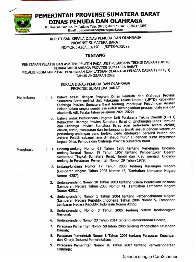 SK Pelatih PPLP Sumbar | PDF