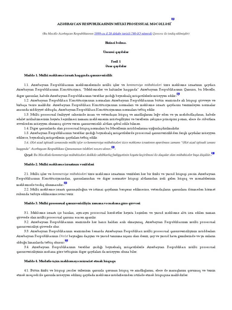 Azərbaycan Respublikasının Mülki Prosessual Məcəlləsi | PDF