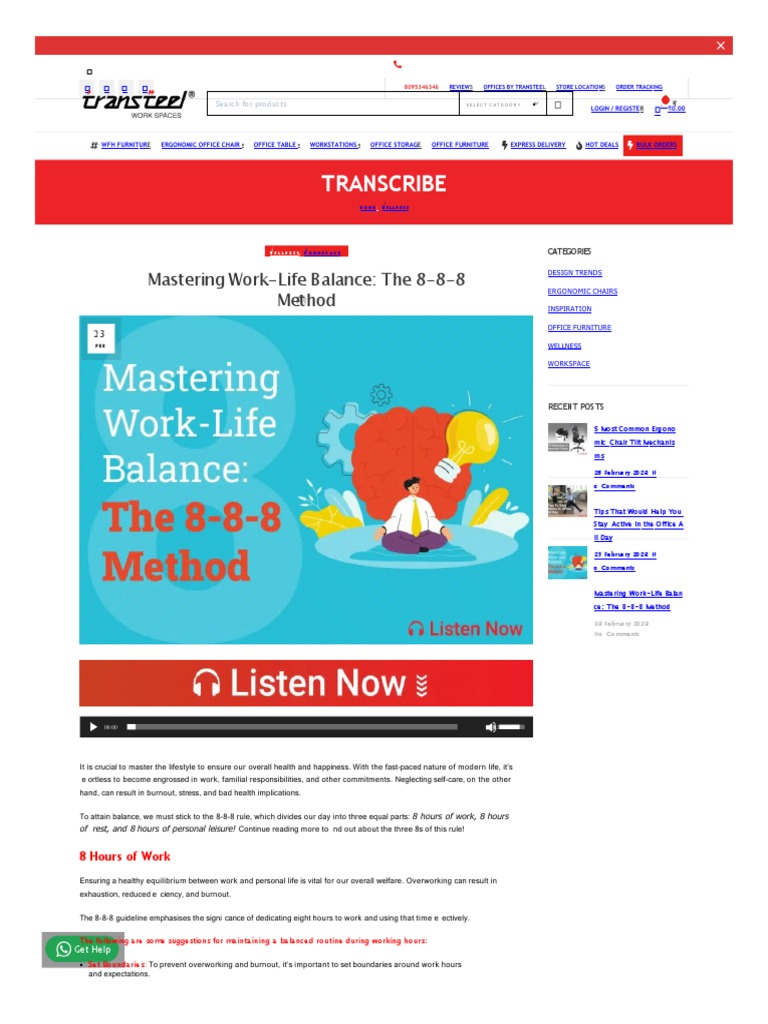 Mastering Work Life Balance The 8 8 8 Method | PDF | Sleep ...