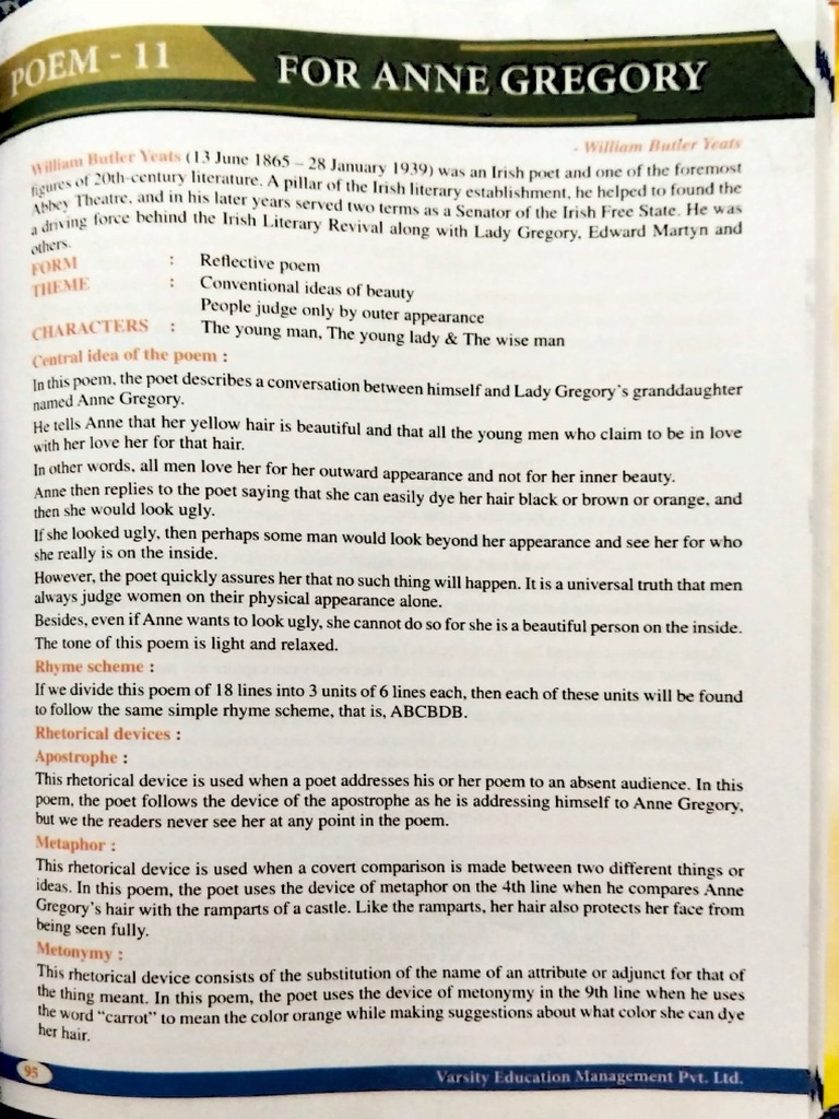 For Anne Gregory | PDF | Poetry | Beauty