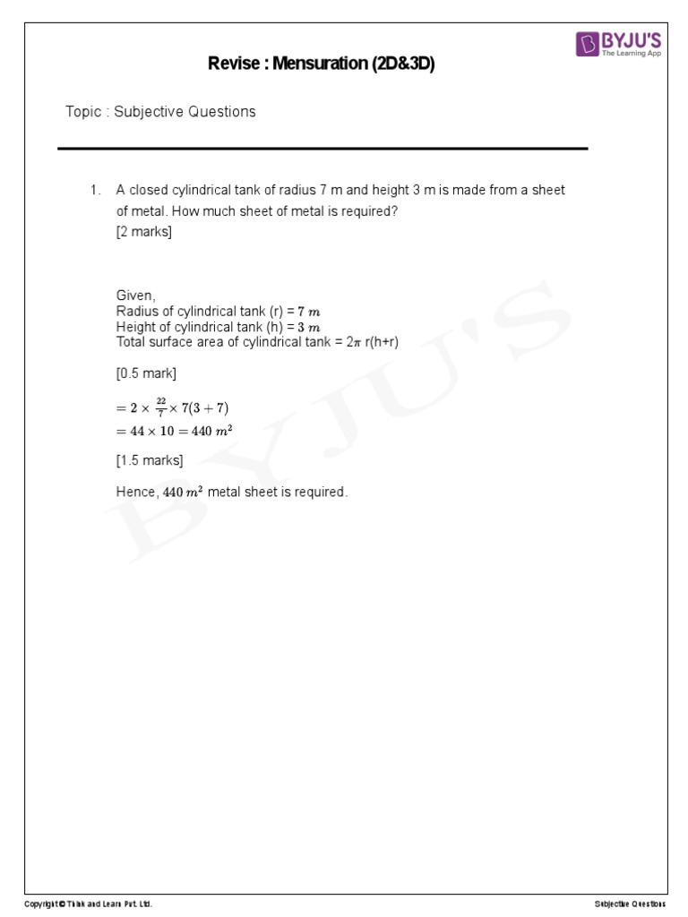 Mensuration (2D&3D) Revision 2 - SUB | PDF | Volume | Area