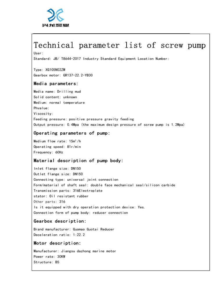 Screw Pump Specs for Engineers | PDF
