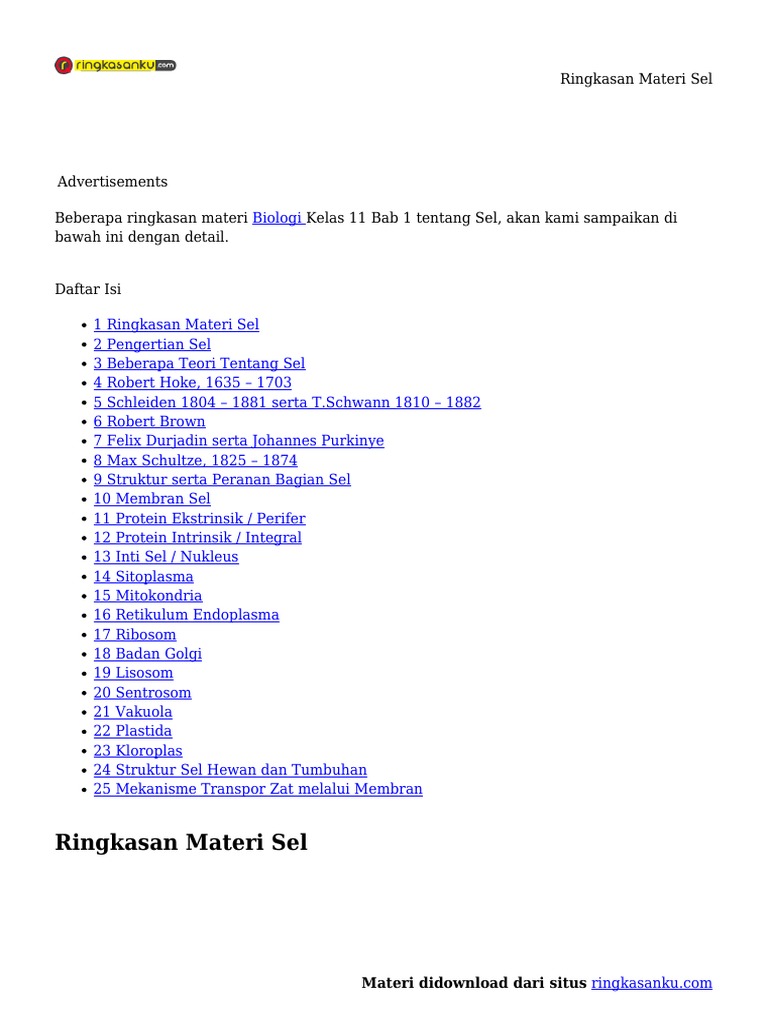 Ringkasan Materi Sel | PDF