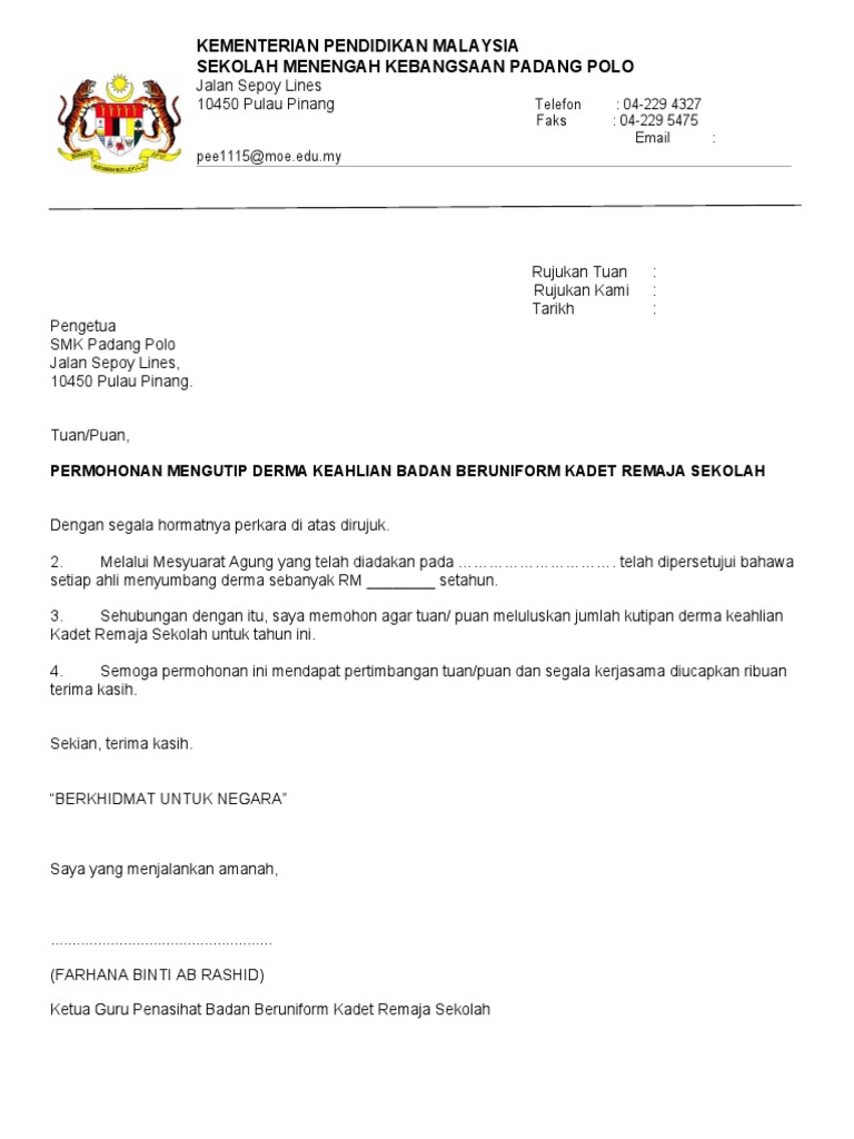 Surat Permohonan Mengutip Derma Dan Surat Kelulusan KRS | PDF