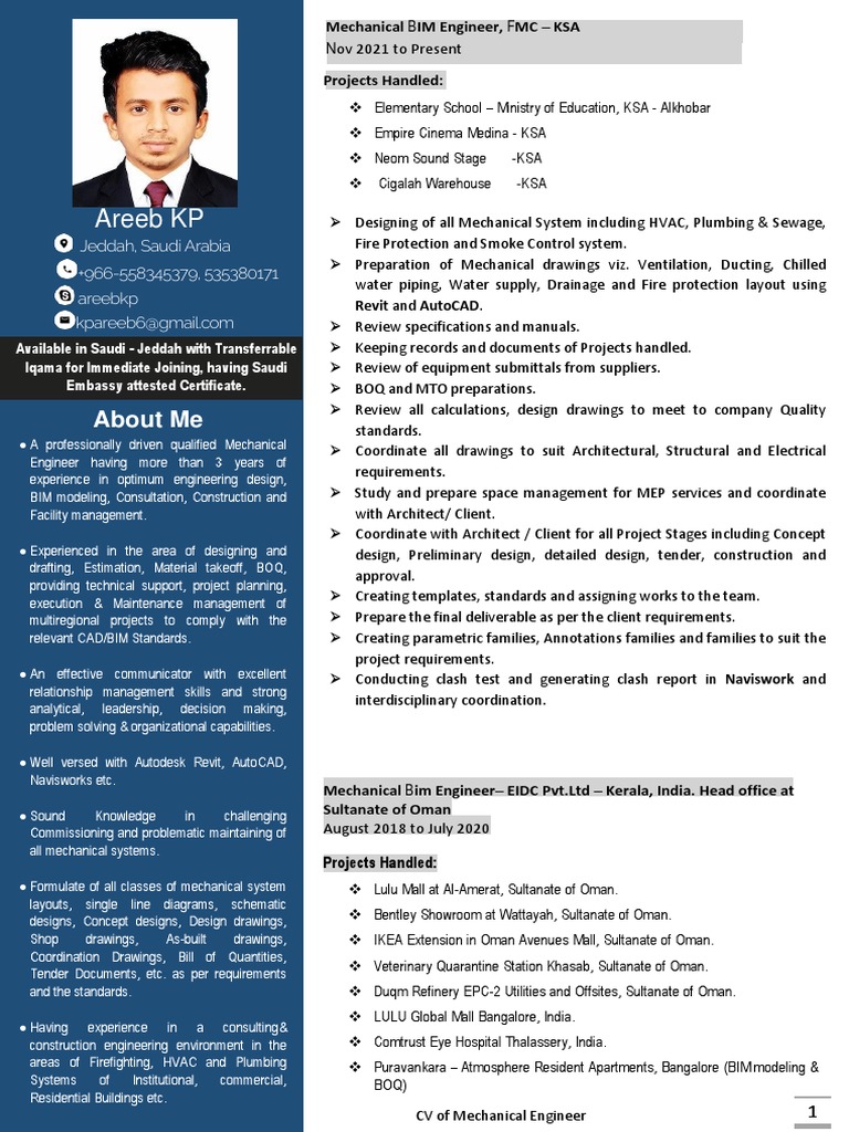 Areeb CV | PDF | Building Information Modeling | Autodesk Revit