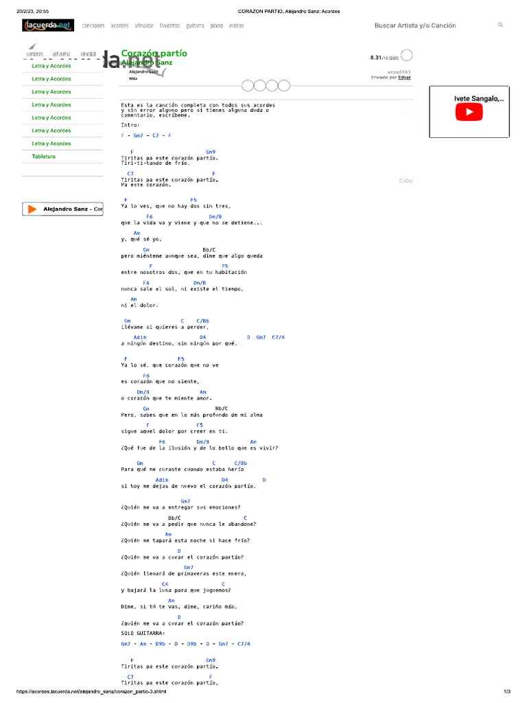 CORAZON PARTIO, Alejandro Sanz - Acordes | PDF