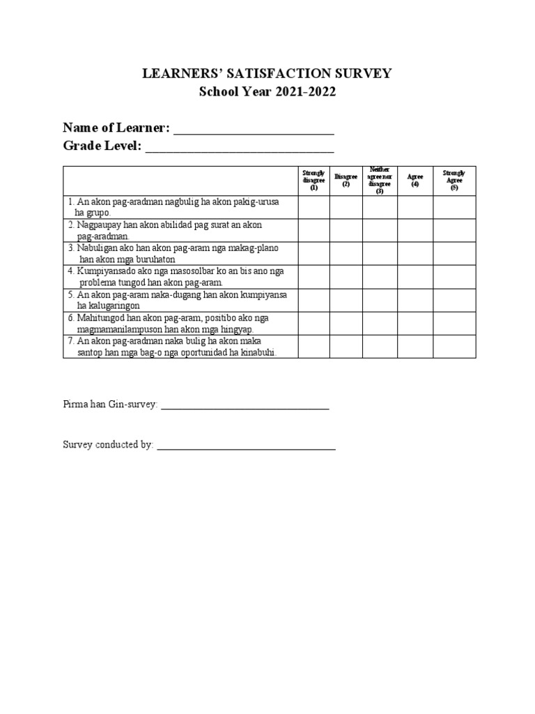 Satisfaction Survey of The Learners - RFC | PDF