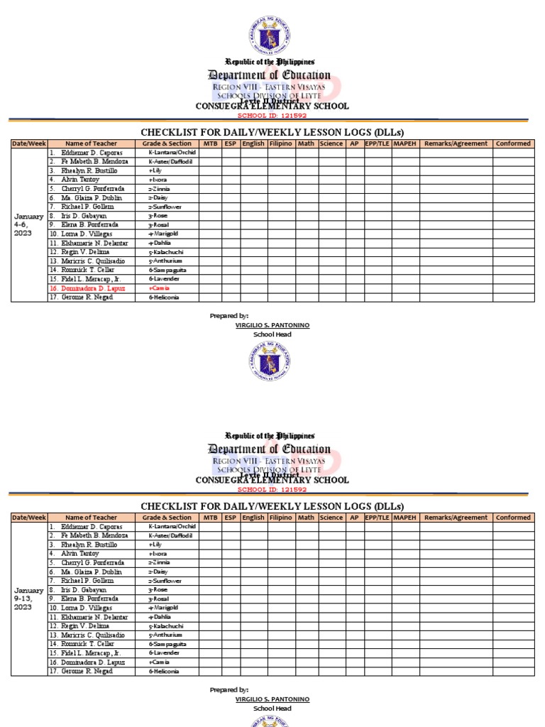 Checklist of Daily Lesson Log | PDF