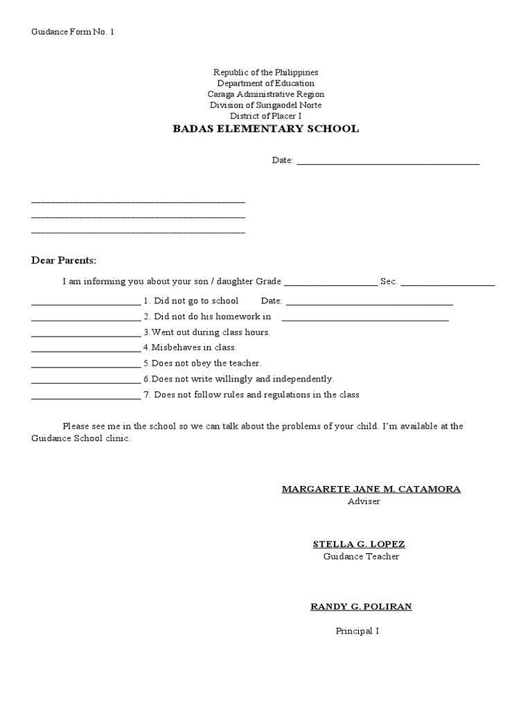 Guidance Form | Download Free PDF | Social Institutions