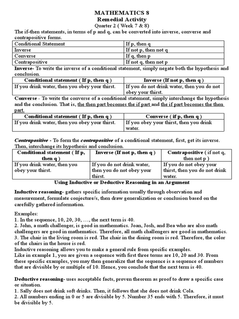 MATHEMATICS 8 Remedial Activity | Download Free PDF | Mathematical ...