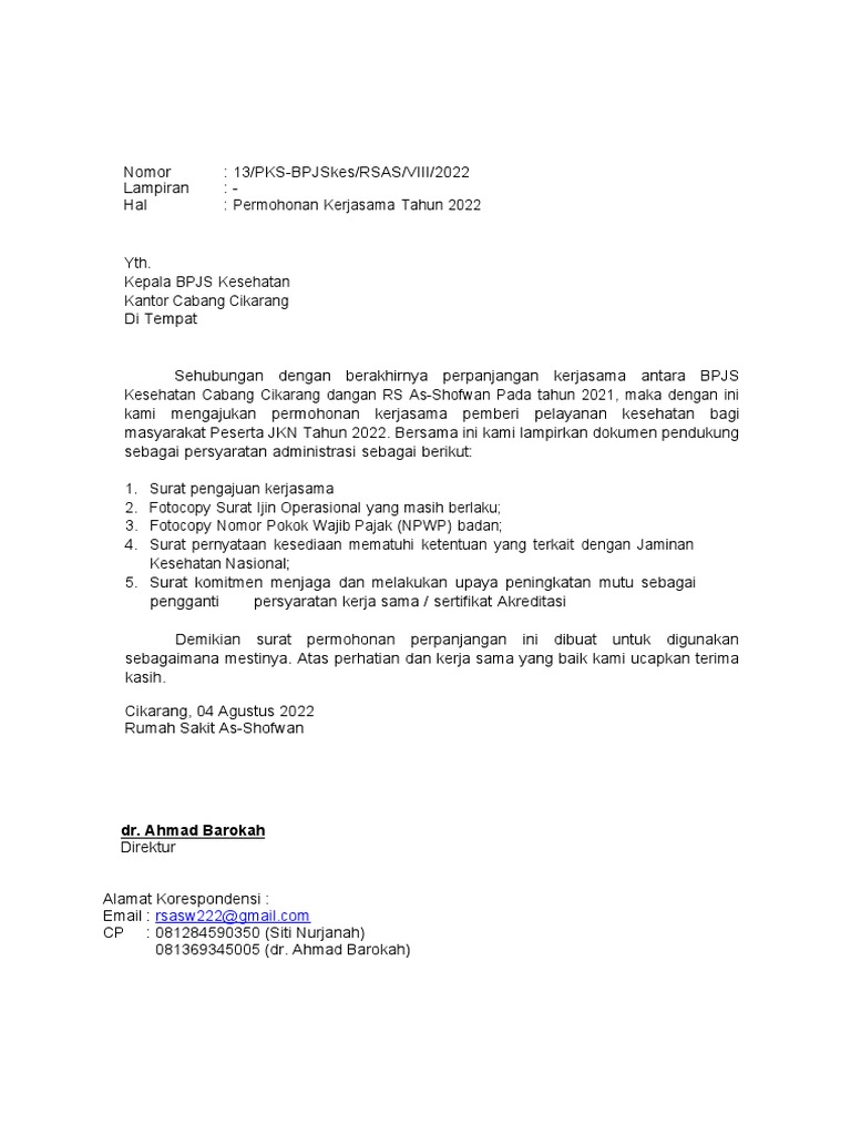 Surat Permohonan Pks Bpjs Kesehatan | PDF