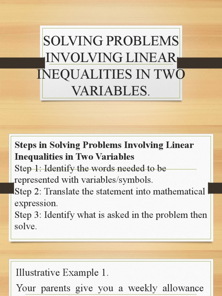 Solving Problems Involving Linear Inequalities in Two Variables | PDF ...