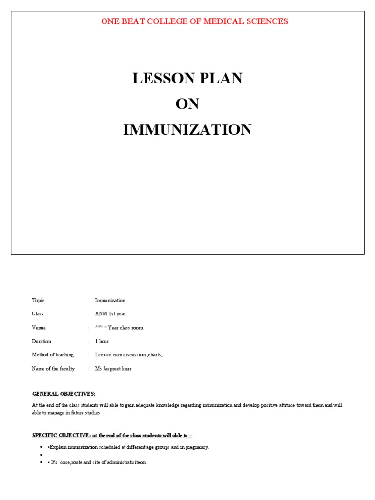 Lesson Plan On Immunization | PDF | Biotechnology | Clinical Medicine
