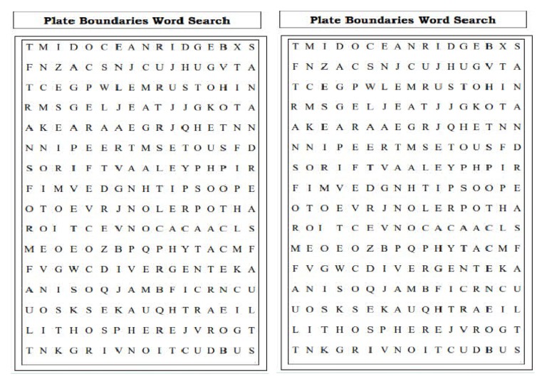 Plate Boundaries - Word Search | PDF