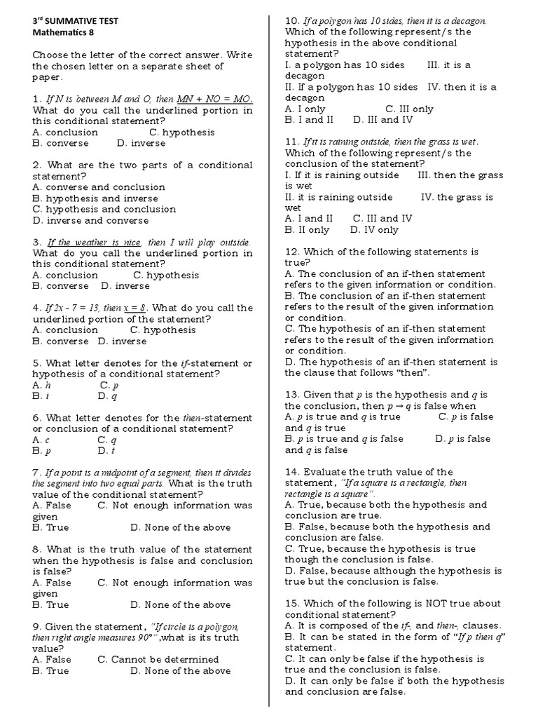 3rd SUMMATIVE TEST | PDF | Water