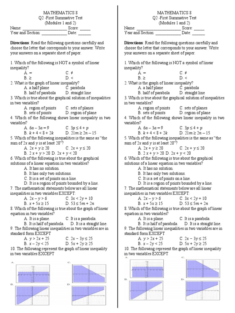 1ST Summative Test | PDF | Equations | Elementary Mathematics