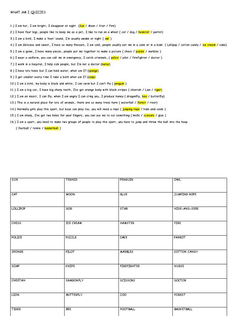 What Am I Quizzes | PDF