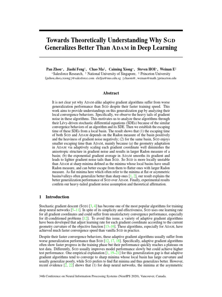 Deep Learning: SGD vs ADAM | PDF | Stochastic Differential Equation ...