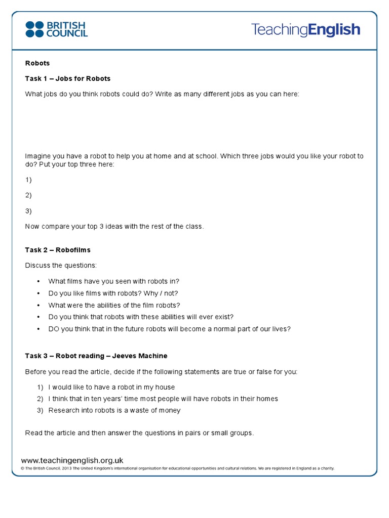 Robots Student Worksheet | PDF | Robot | Robotics
