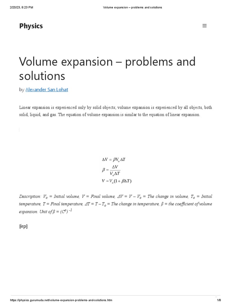 Volume Expansion - Problems and Solutions | PDF | Capacitor | Heat