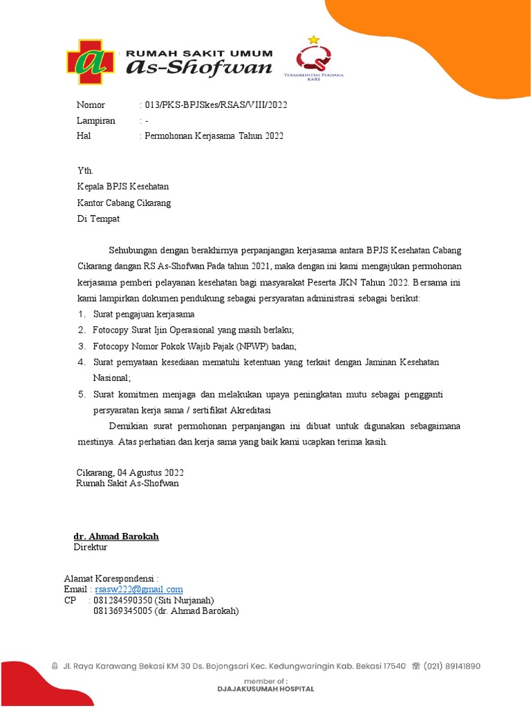Surat Permohona Kerjasama BPJS | PDF