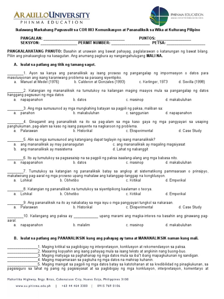 Cor 003 - Ikalawang Termino - Set B | PDF