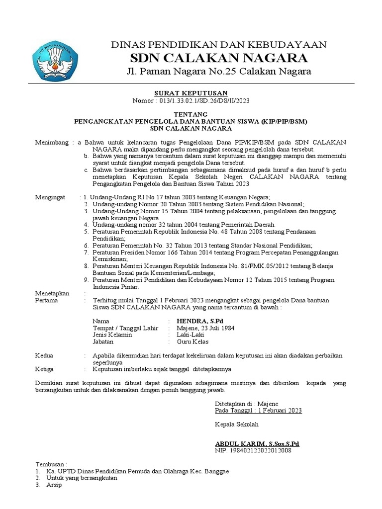 SK Pengelola Dana Pip | PDF