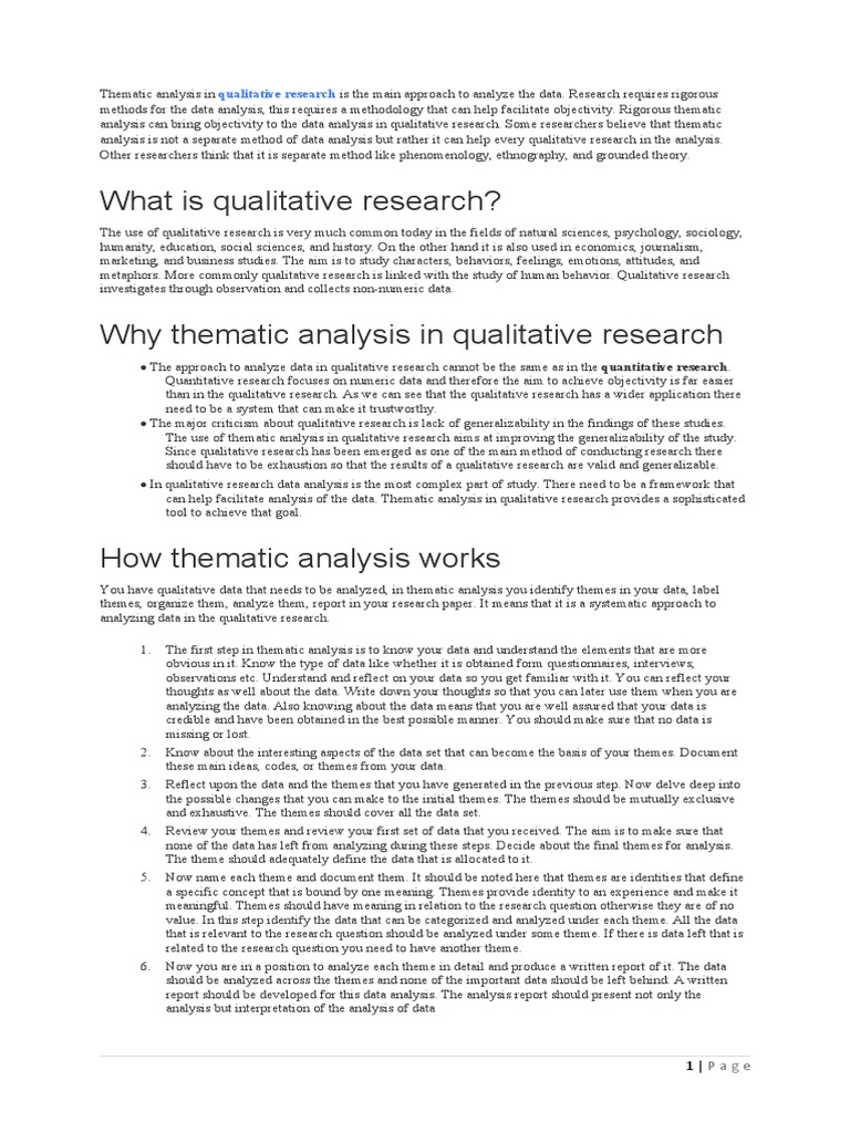 Thematic Analysis in | PDF | Qualitative Research | Methodology Thematic Analysis in | PDF | Qualitative Research | Methodology