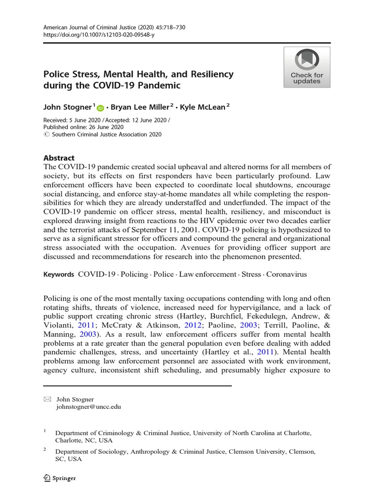 Police Stress, Mental Health - COVID 19 STUDY | PDF | Stress (Biology ...